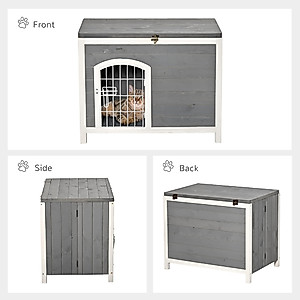 PawHut Foldable Wooden Dog House Raised Puppy Cage Kennel Cat Shelter for Indoor & Outdoor w/Lockable Door Openable Roof Removable Bottom for Small and Medium Pets Grey