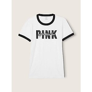 Victoria's Secret PINK Cotton Short Sleeve Campus T Shirt, Women's T Shirt, Optic White, XL