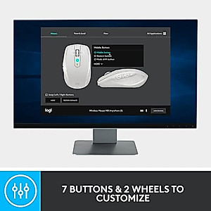 Logitech MX Anywhere 2S Wireless Mouse Use On Any Surface, Hyper-Fast Scrolling, Rechargeable, Control Up to 3 Apple Mac and Windows Computers and Laptops (Bluetooth or USB), Graphite