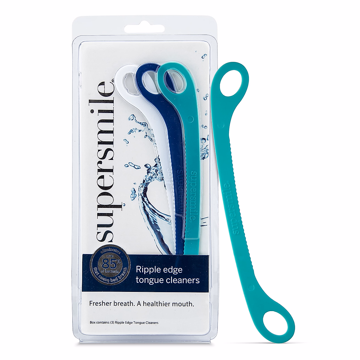 Supersmile Ripple Edge Tongue Cleaner, Ergonomic Reusable Tongue Scraper, 3 Count