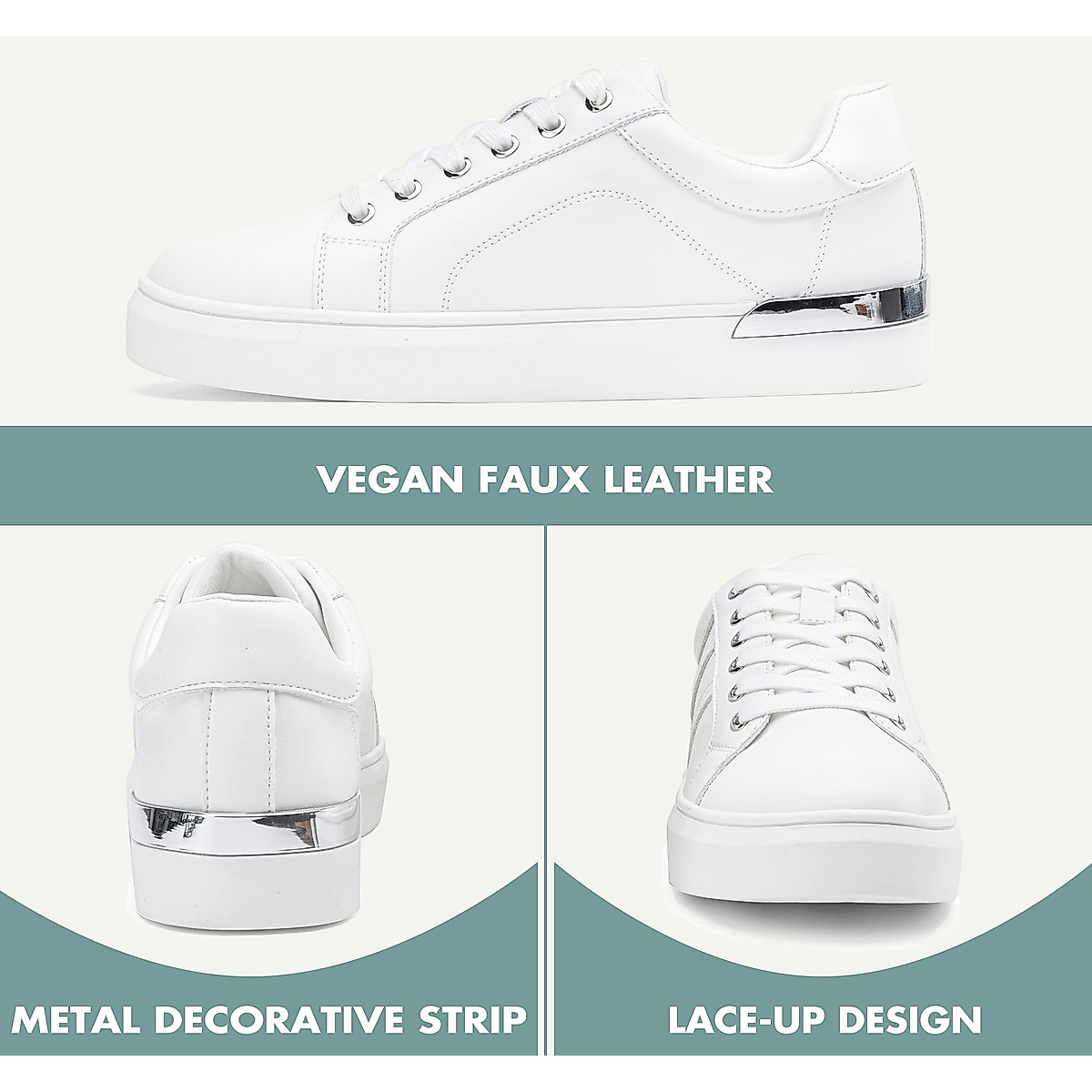 Jeossy Women's 8011 Fashion Sneakers, Lace-up Casual Dress Sneaker, White, Size 8 US-Tennis Walking Dress Shoes for Lady(DJY8011 White 08)