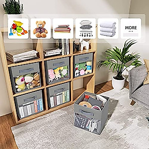 DIMJ Cube Storage Bins, 3 Packs Clear Window Fabric Storage Bin Organizer for Closet Shelves Home Storage Cubes Organizer with Handles