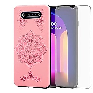 Asuwish Compatible with LG V60 ThinQ V60ThinQ 5G G9 Thin Q Case and Tempered Glass Screen Protector Thin Slim Soft TPU Flower Leather Cell Phone Cover for LGV60 V 60 60ThinQ 60V Women Rose Gold