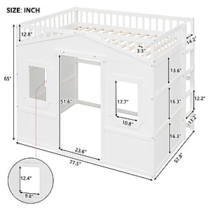 Harper & Bright Designs House Loft Bed Full Size Kids Playhouse Bed, Solid Wood Loft Bed Frame with Window and Ladder, for Girls Boys (Full Size, White)