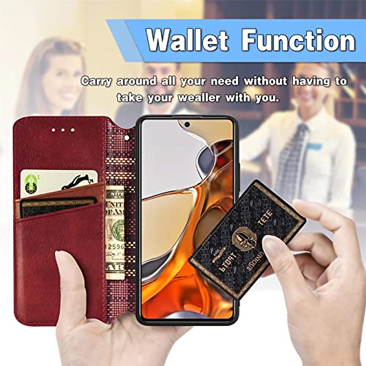 YukeTop Case for Oppo Reno2 Z, PU Leather Flip Folio Wallet Cover, with Card Slots, Case Cover for Oppo Reno2 Z.(Red)