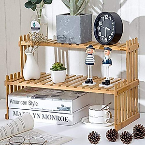 Lawei 2 Tier Table Top Bamboo Plant Stand - Desktop Flower Shelf Rack Flower Pot Display Stand for Indoor Outdoor Home Patio Lawn Garden Balcony Organizer Planter Holder