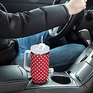 ZZXXB White and Red Polka Dot Insulated Stainless Steel Water Bottle with Handle and Straw Lid Double Walled Travel Mug 40 oz