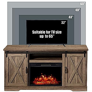 AMERLIFE 5-Piece Farmhouse Table Set Includes Fireplace TV Stand, Coffee Table& Two End Tables with Charging Station and USB Ports, for Living Room, Barnwood