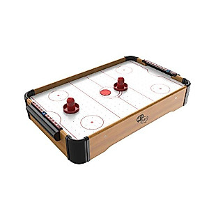 Mini Arcade Air Hockey Table- A Toy for Girls and Boys by Hey! Play! Fun Table- Top Game for Kids, Teens, and Adults- Battery-Operated (22 Inches), Brown