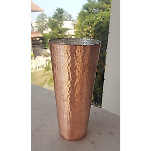 De Kulture Handmade Pure Solid Copper Large Glass Cup Tumbler Drinkware for Milk Water Medicinal Liquid Ice Coffee Ice Tea Cocktail Beer Sake Whiskey Vodka Rum Tequila, 3x 7 (DH) Inches, 600 ml
