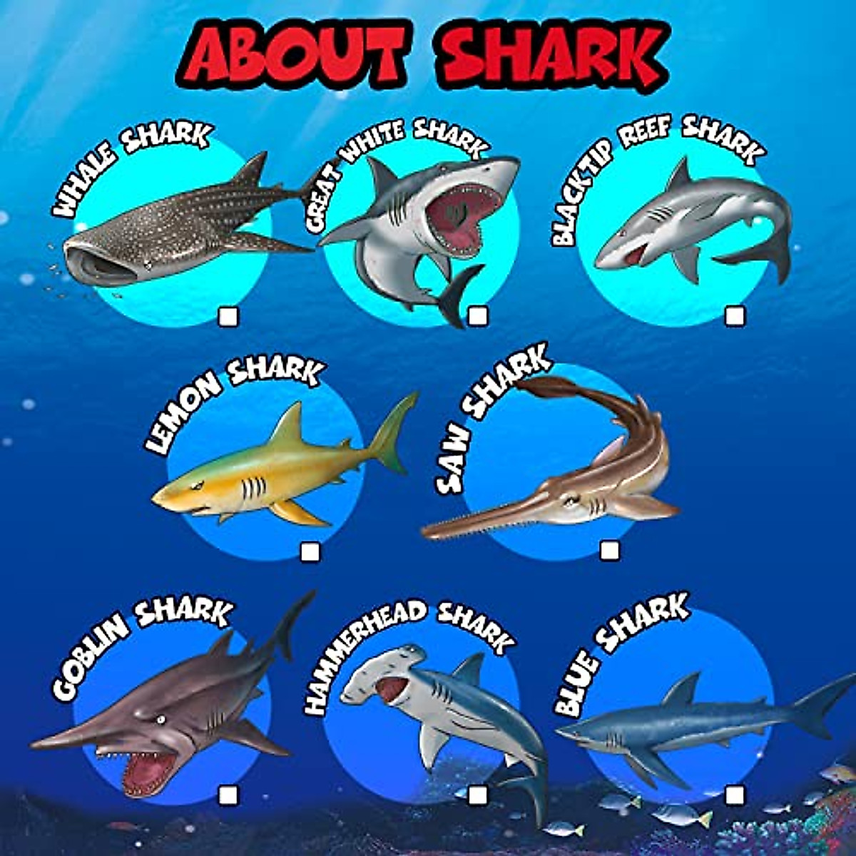 Yeonha Toys 8 Pack Shark Toys with Educational Booklet, Soft Plastic Realistic Shark Figure Set for Kid, Ocean Sea Animal Party Favor, Pool Bath Tub Toy for Toddler Child Boy Girl, Birthday Gift