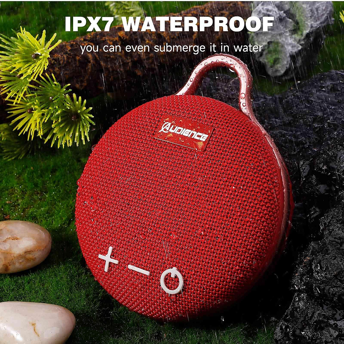 UrbanX Audience Series IPX7 Bluetooth Waterproof Speaker with Clip, 20H Playtime, Compact Speaker with Big Sound, Punchy Bass, Wireless for Samsung Galaxy A51 & Beach, Pool, Boat, Biking Red 1 Pack