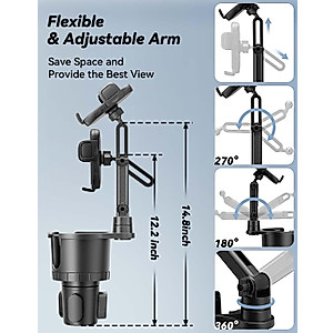 WAVECUER Cup Holder Phone Mount for Car, Phone Cup Holder for Car iPhone with Expandable Base, Compatible with iPhone Samsung All Phones (1 Pack)