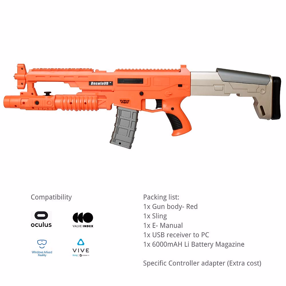 BeswinVR Haptic VR Gun Controller for Oculus Quest 2 Quest 1/ Rift S, Valve Index, HTC Vive/Cosmos Elite, Samsung Windows Mixed Reality- Virtual Reality Accessories
