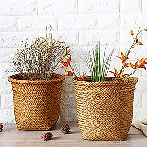 COLLBATH Garbage Cm/inch Wastebasket Trash Flower Kitchen Home Baskets Rattan Garden Container Natural Height Bowl for Holder Waste Bathrooms Organizer Snack Office Laundry Fruit Pots