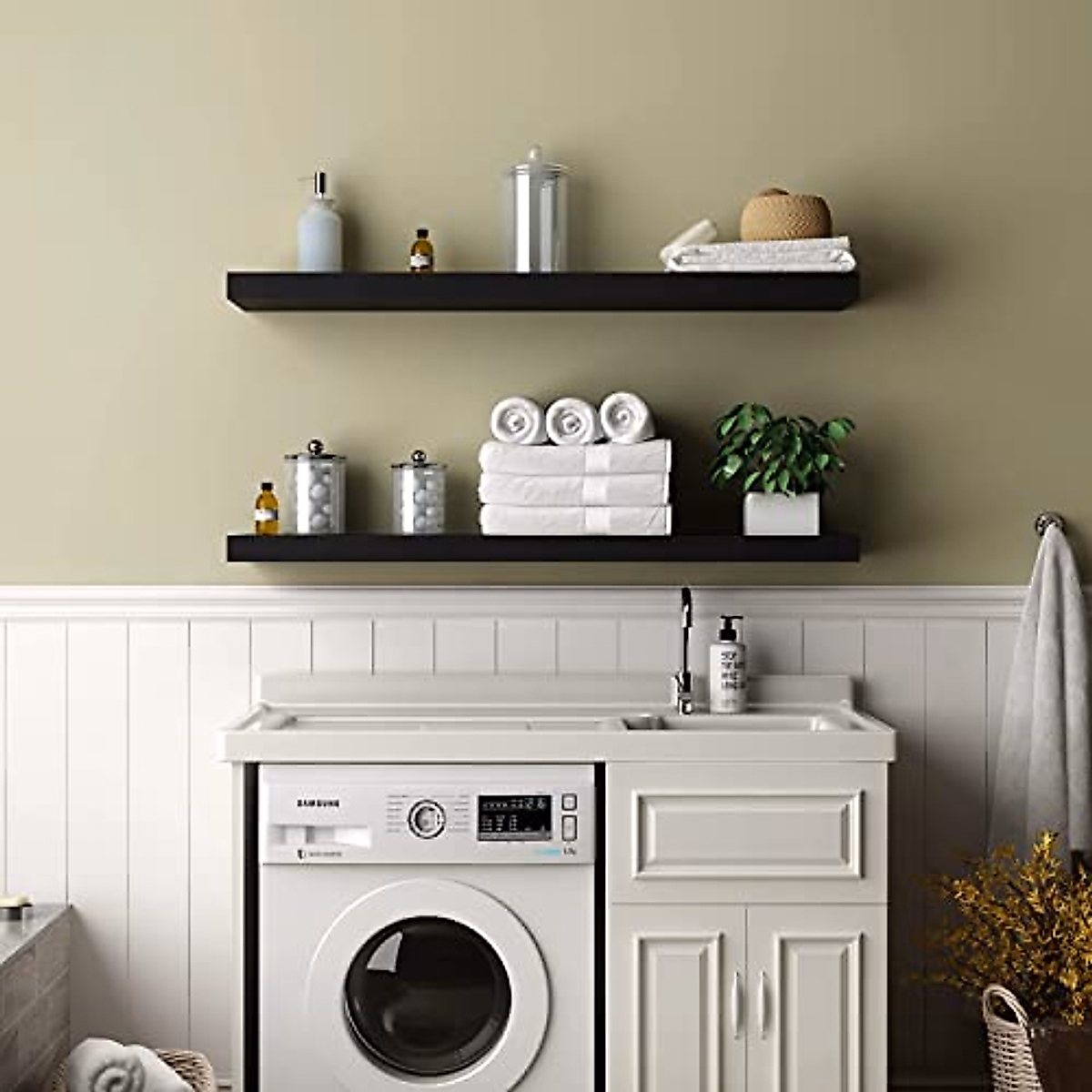 WELLAND 12" Deep Black Floating Shelves, Floating Wall Shelf, 47.24" L x 11.81" D x 2" T, Deeper Than Others, Black