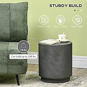HOMCOM Round Side Table, Lightweight Accent Table with Concrete Finish, End Table with 4 Adjustable Feet for Indoor, Outdoor, Dark Gray