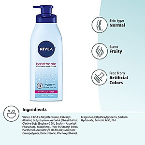 NIVEA Breathable Nourishing Body Lotion in Tropical Breeze, 48-Hour Moisturizing Lotion with Shea Butter, Vitamin E and C, 13.5 Fl Oz Pump Bottle