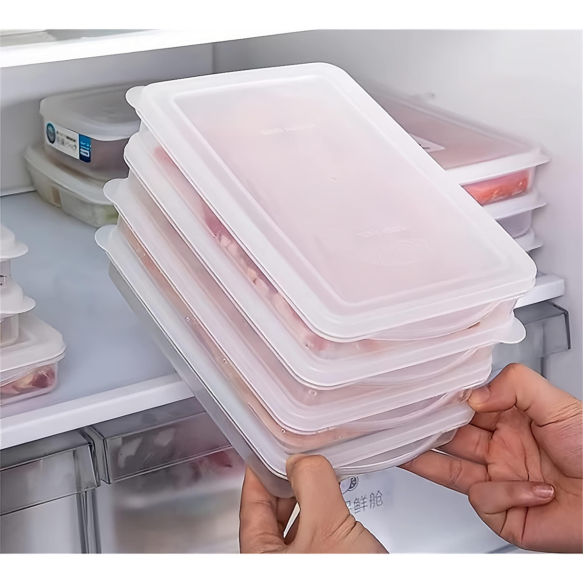 wulikanhua 2 Pack Plastic Bacon Box, Deli Meat Saver Cold Cuts Fridge Keeper, Cheese Food Storage Container with Lid for Refrigerator, Shallow Low Profile Christmas Cookie Holder