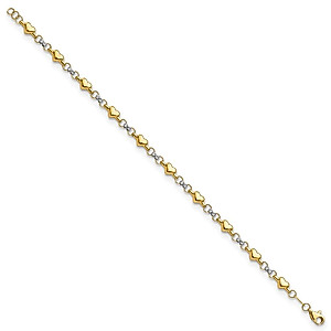 Diamond2Deal 14K Two-tone Gold Diamond-Cut Heart 7.5in Bracelet Women