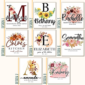 Personalized Spring Aprons for Womens, 8 Design Options, Customized Autumn Floral Kitchen Apron Gift for Girl