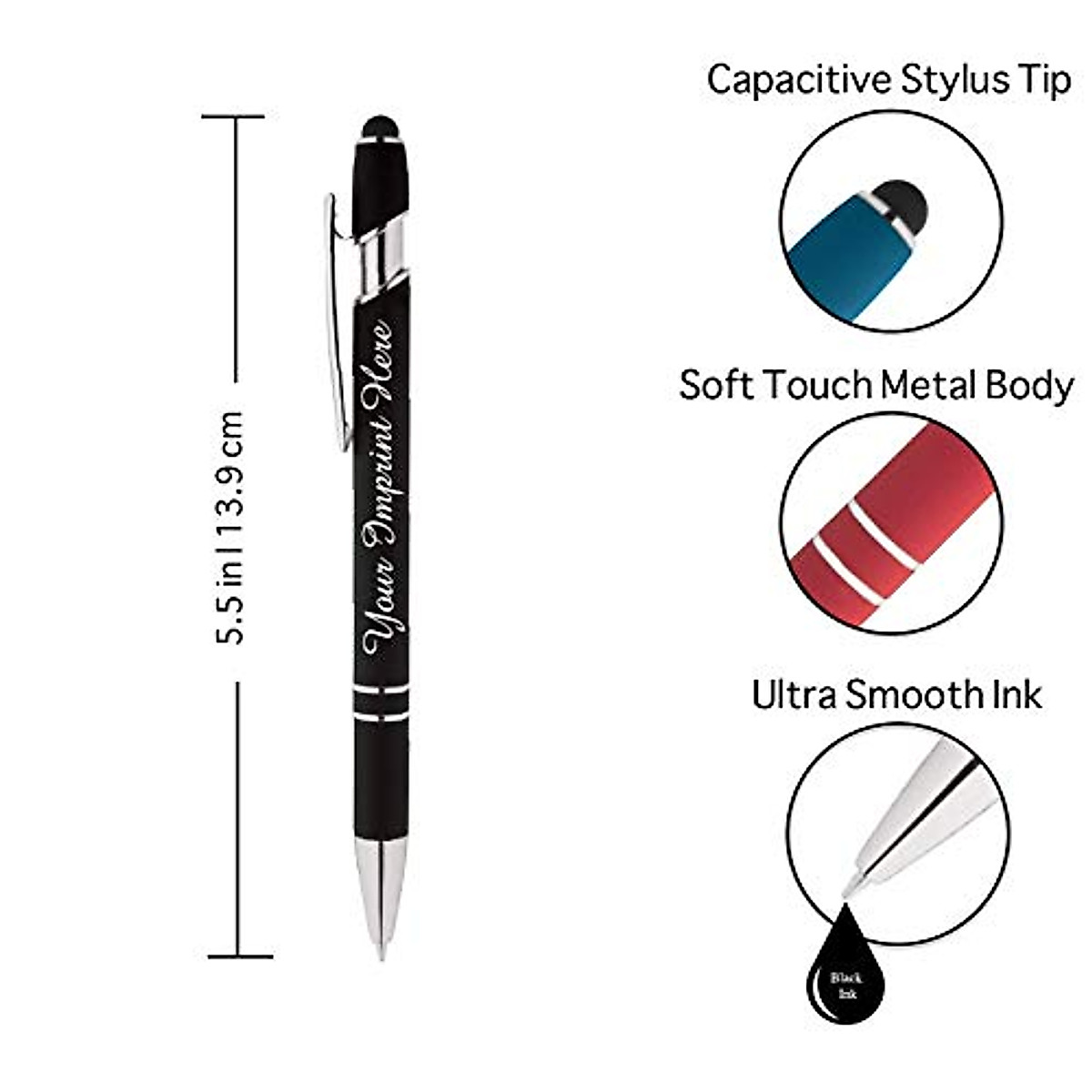 Express Pencils™ - Personalized Pens Gift Set - 2 Pack of Soft Touch Metal Pens w/gift box - Luxury Ballpoint Pen Custom Engraved with Name, Logo or Message | Perfect for Him or Her (Black - Lt Blue)