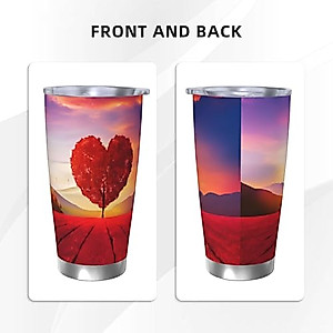 EKPRAVDKTF Heart Shaped Flower 20oz Insulated Stainless Steel Tumbler With Lids And Straws, Double Wall Vacuum Travel Coffee Mug, Thermal Cup For Cold & Hot Drinks, Reusable Metal Straw & Brush