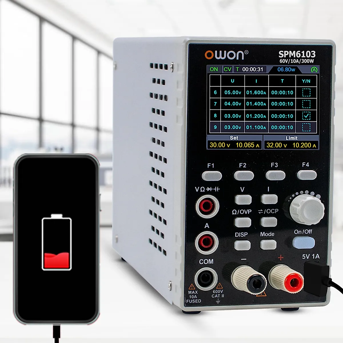 OWON SPM6103 DC Power Supply with Multimeter 2 in 1 Function 4 1/2 Digits Multimeter 10mV/1mA Resolution Power Supply with 2.8 inch LCD(60V/10A/300W)