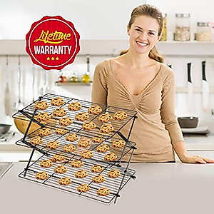 3-Tier Collapsible Cooling Rack - Bonus Baking Mat Included - Expandable & Foldable Cookie Cooling Wire Rack - Baking Rack - Foldable Cooling Rack For Baking Supplies - Premium Quality & Sturdy Legs