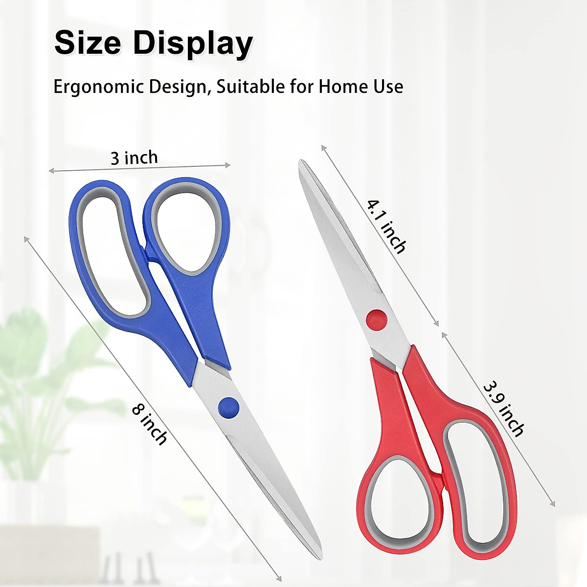 PYOF Scissors, 8" Scissors All Purpose Stainless Steel Craft Scissors Sharp Fabric Scissors Comfort Grip Scissors for Office School Home Right/Left Handed 5 Packs(Yellow, Green, Blue)