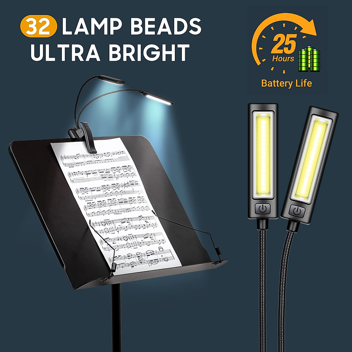 CAHAYA 6 IN 1 Sheet Music Stand with Stand Light Desktop Book Stand with Carrying Bag, Sheet Music Folder & Clip Metal Portable Solid Back for Guitar, Ukulele, Violin Players