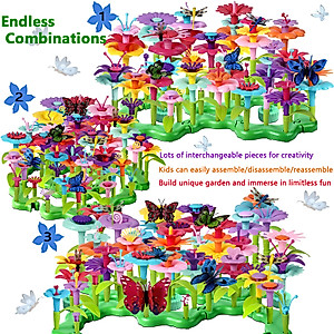 LANNEY Flower Building Toy Set, 200 Pcs Flower Garden Building Toys for Girls Boys 3 4 5 6 7 Year Old, Educational Stem Build Flower Garden Toy, Kids Toddler Birthday Gift Ideas