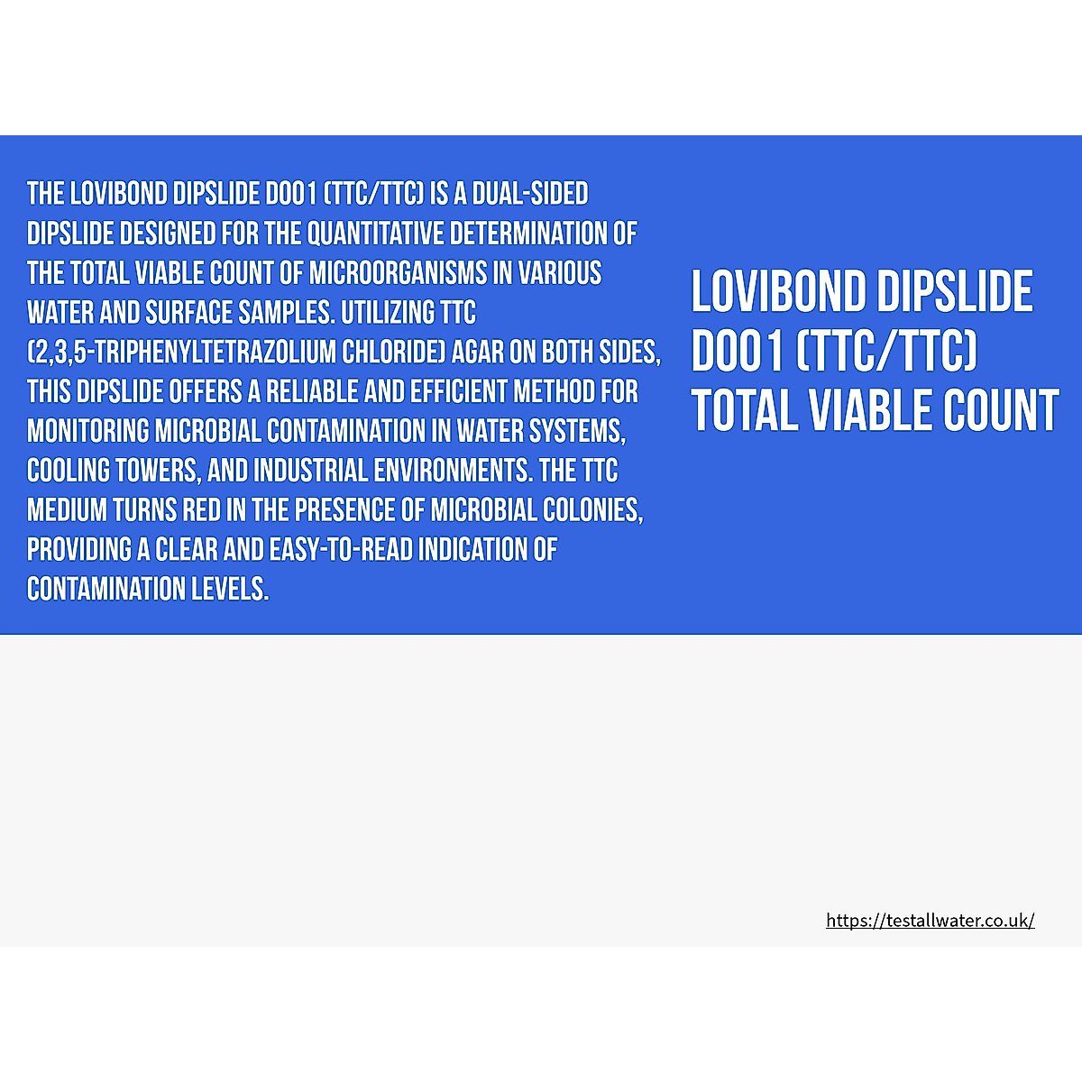 Lovibond 56B010110 Dipslide: D001 TTC/TTC, Total Viable Count (TVC) in Waters and Surfaces, 10/pk