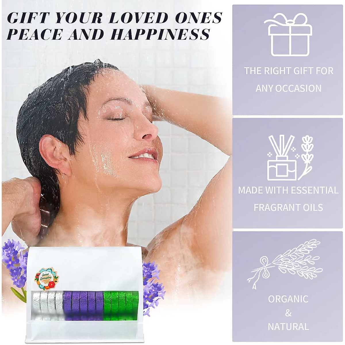 Shower Steamers Multi-Quantity Packed (45PCS) Women/Men Gift Set–Lavender, Verbena, Eucalyptus Aromatic Shower Bombs, Individually Wrapped Tablets for Mother's Day & Anniversaries