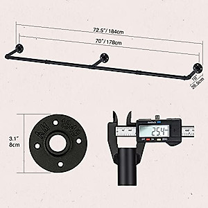 GREENSTELL Clothes Rack, 72.5 Inches Industrial Pipe Clothing Rack, Wall Mounted Closet Rod, Space-Saving Heavy Duty Hanging Bar, Detachable Multi-Purpose Hanging Rod for Closet Storage 3 Base