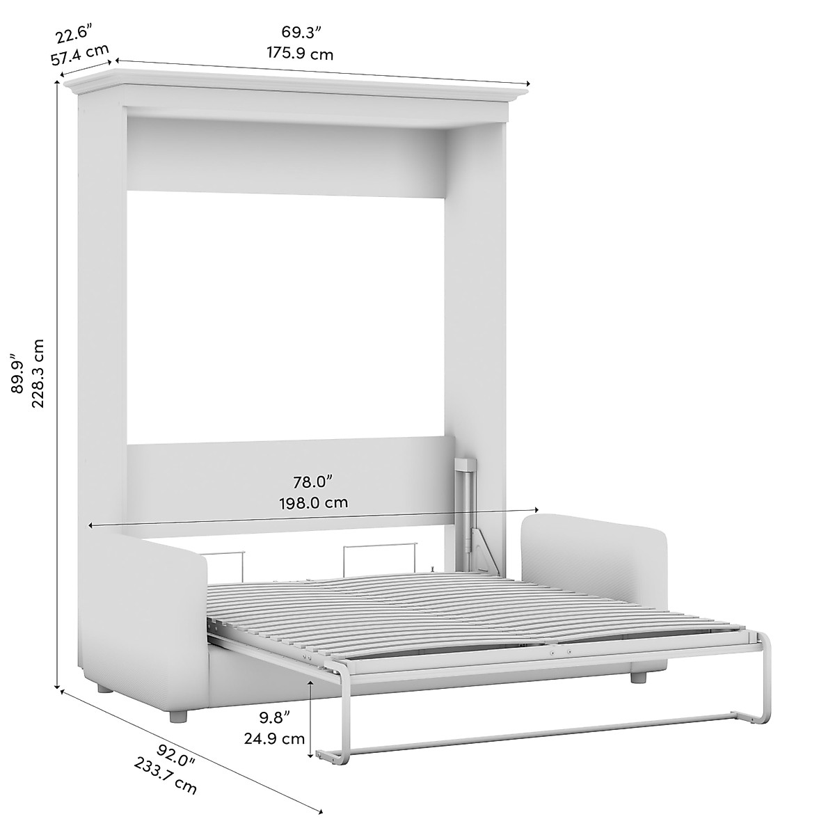 Bestar Versatile Queen Murphy Bed with Sofa, White 78-inch Space-Saving Wall Bed for Multipurpose Guest Room