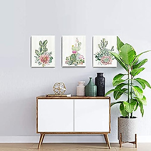 Framed Canvas Wall Art Succulents Cactus Picture Print Paintings Bathroom Wall Decor Living Room Bedroom Kitchen Wall Decorations Artwork Modern Home 3 Piece Plant Wall Decor Size 12x16 inch 3 Panel