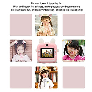 Kids Camera, Cartoon Smart KidsCamera, Portable Cute Print Kids Digital Selfie Camera Toys, Thermal Print Digital Mini Camera for 3 4 5 6 7 8 9 Year Old Girls and (Pink