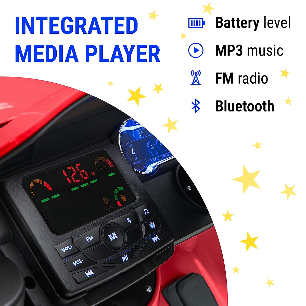 Ford Mustang 24V Ride On Kids Car 4WD Powerful Electric Vehicle, with Rubber Wheels, Bluetooth, FM Radio, Remote Control, Leather Seat, Soft Brake & Suspension, Max Speed 6 Mph
