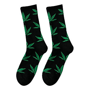 UTTPLL Winter Socks for Men Women Marijuana Weed Leaf Printed Cotton Crew Boot Scoks Maple Leaf Athletic Hiking Socks Black Green One Size
