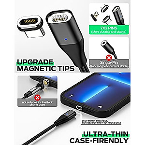 YKZ 60W USB C Magnetic Charging Cable 2Pack with Extra Magnetic Type C/MicroUSB and i-Product Tips