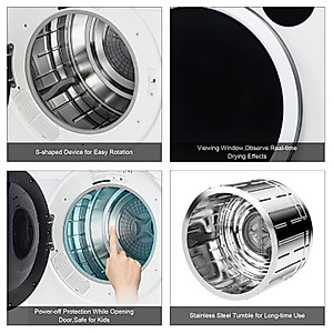 Winado Portable Laundry Dryer, 3.22 cu ft Compact Laundry Dryer, 13.2LB Front Load Stainless Steel Clothes Dryers W/Exhaust Pipe, LCD Control Panel & Cycle Status Light, for Apartment, RV, Home, Dorm