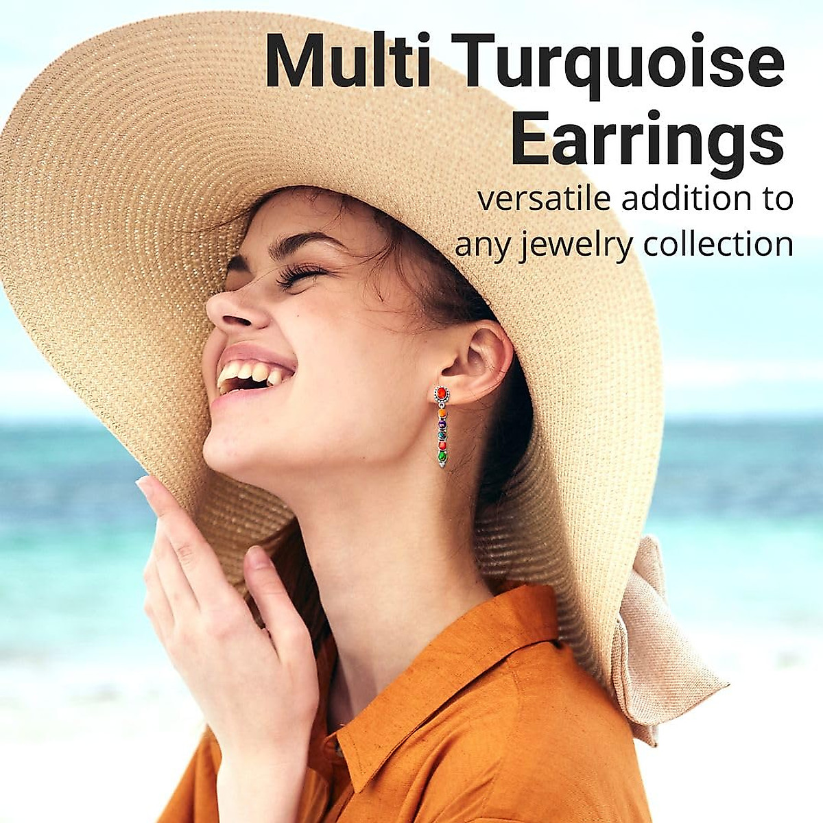 Santa Fe Style Genuine Turquoise 925 Sterling Silver Multi Drop Earrings for Women Southwest Jewelry Birthday Gifts for Women