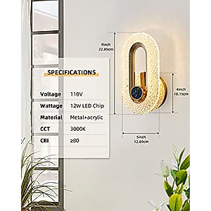 OYLYW Wall Sconces Set of Two, Acrylic led Wall Light lamp Vintage 3000k Vanity Lighting Fixture for Bedroom Bedside Bathroom Living Room Hallway(2 Pack)