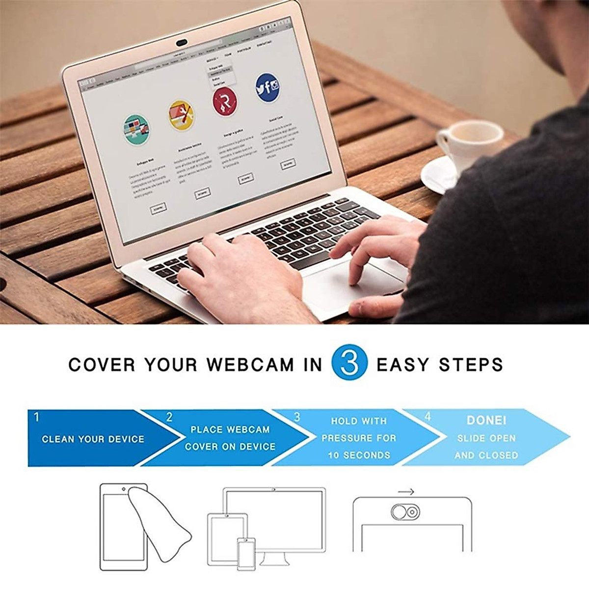 NMEGOU Metal Webcam Cover Slide, Shutter Magnet Slider Camera Cover for Web Cam iPhone PC Laptops Tablet Phone Lens Protect Privacy Sticker (Black-3pcs)