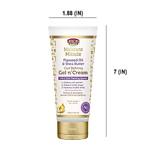 African Pride Moisture Miracle Gel n' Cream - 3-In-1 Curl Training System, Defines Curls, Holds Shape, Hydrates, Adds Shine, Contains Flaxseed Oil & Shea Butter, Defines & Elongates, 6 oz