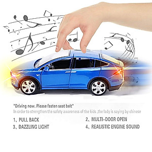 Toy Car Model x, Pull Back Car Toys Alloy Vehicles with Lights and Sound 1:32 Scale Model Car (Blue)