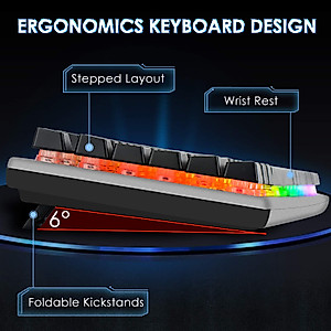 Beastron RGB Backlit Gaming Keyboard with Mouse Combo and Mouse pad, Multimedia Keyboard Knob,Mechanical Feel USB Wired Keyboard for Windows PC