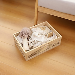 YRMT Wooden Baskets Shallow Wood Storage Basket Crate with Handles Decorative Storage Bins Organizer Rustic Farmhouse Countertop Basket for Shelves,Pantry,Kitchen