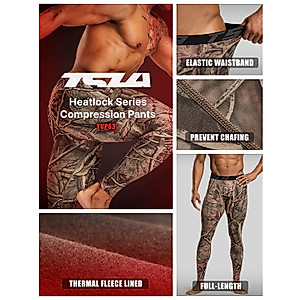 TSLA Men's Thermal Compression Pants, Athletic Sports Leggings & Running Tights, Wintergear Base Layer Bottoms, Heatlock Athletic Print Hunting Camo, Small